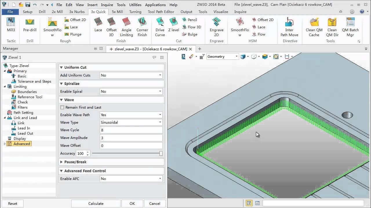 ZW3D Wave pattern tool path in Z Level Operation - YouTube