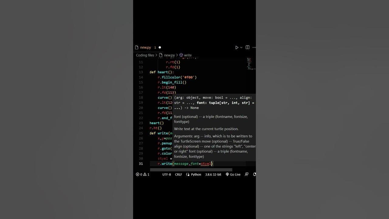 Make 💖 By Python Using Turtle Module Python Pythontutorial Whatsappstatus Coding Youtube