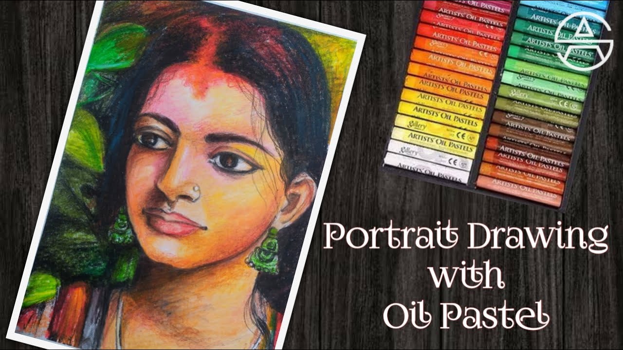 How To Draw Portrait With Oil Pastels | Easy Female Face Drawing ...