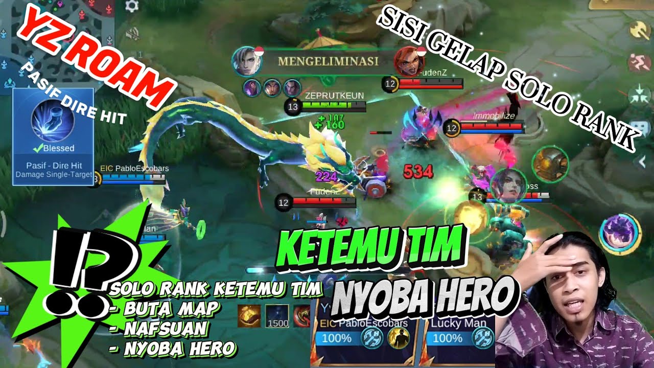 SOLO RANK YU ZHONG ROAM! KETEMU TIM BUTA MAP+NYOBA HERO!SISI GELAP SOLO ...