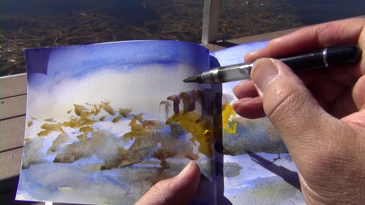 Henry Li doing a Plein Air Watercolor Sketch at Big Bear Lake - YouTube