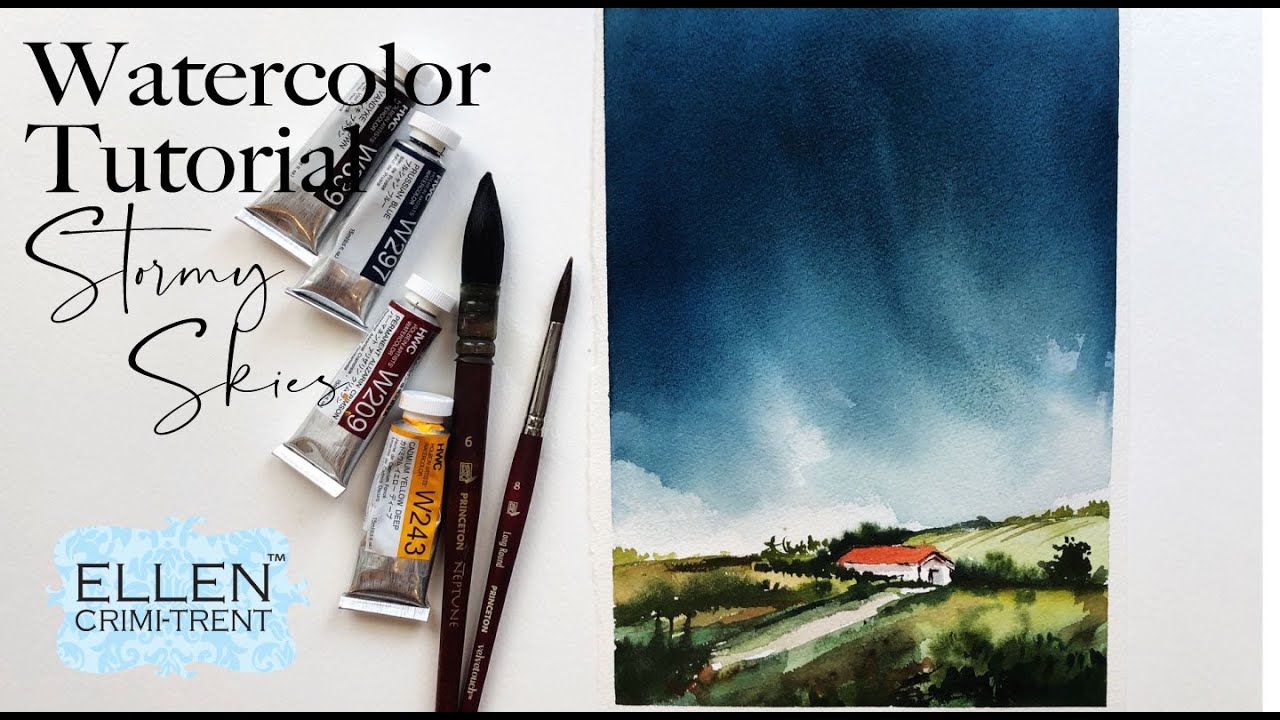 Watercolor Tutorial - Stormy Skies Landscape - YouTube