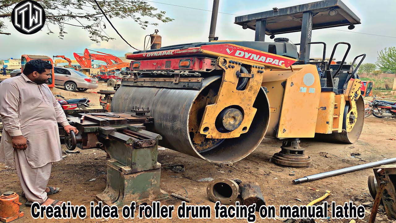 Creative idea of road roller drum facing on manual lathe || Amazing ...