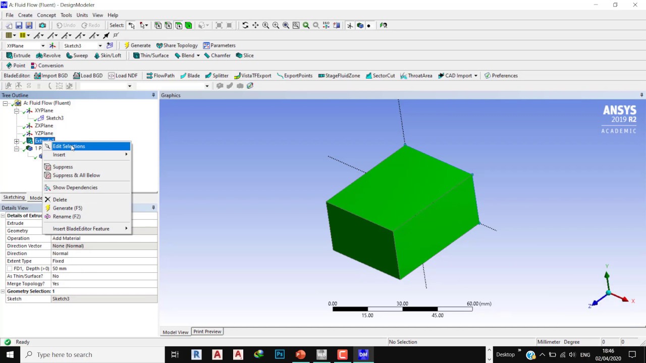5- شرح أمر EXTRUDE في نافذة التصميم (DESIGNMODELER) ANSYS WORKBEANCH ...