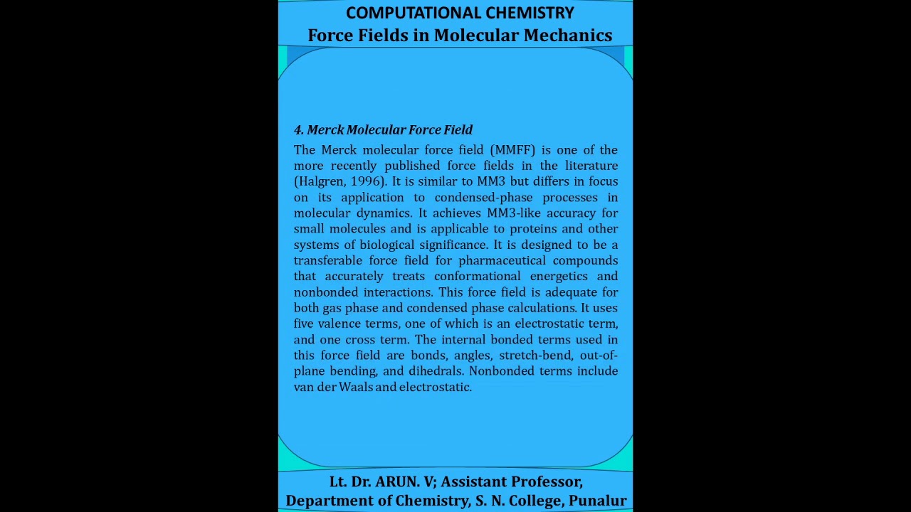 Computational Chemistry - Force Fields in Molecular Mechanics- Lt. Dr ...