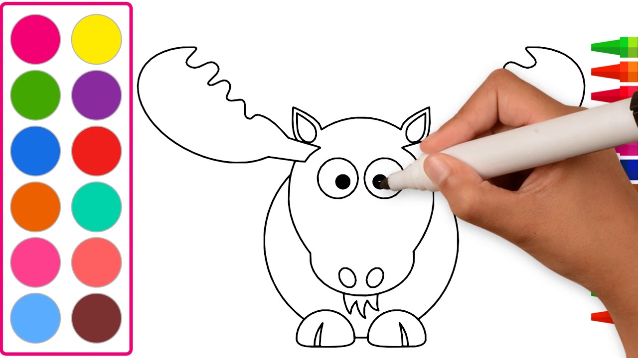 How to draw and color A Moose for kids - YouTube