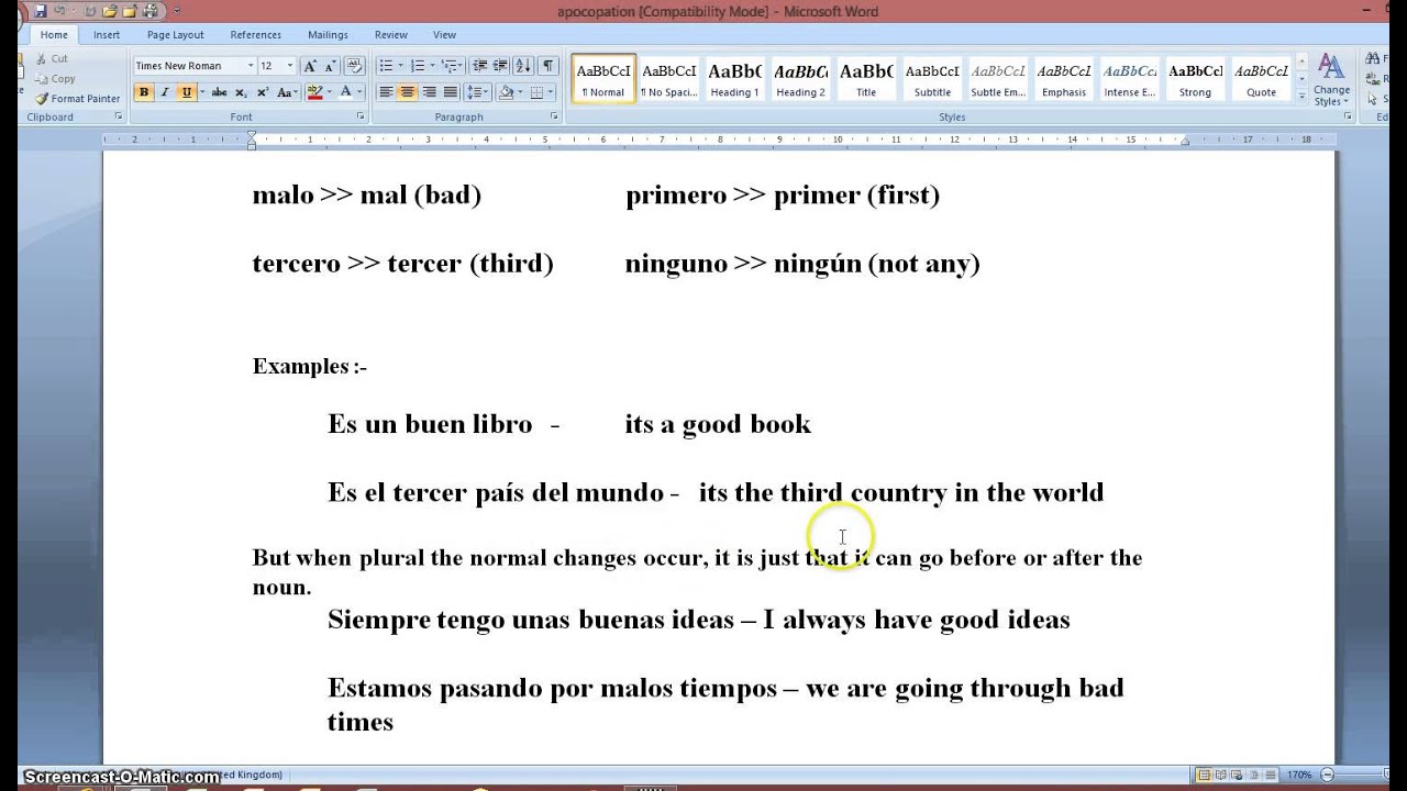 Spanish apocopation of adjectives - YouTube