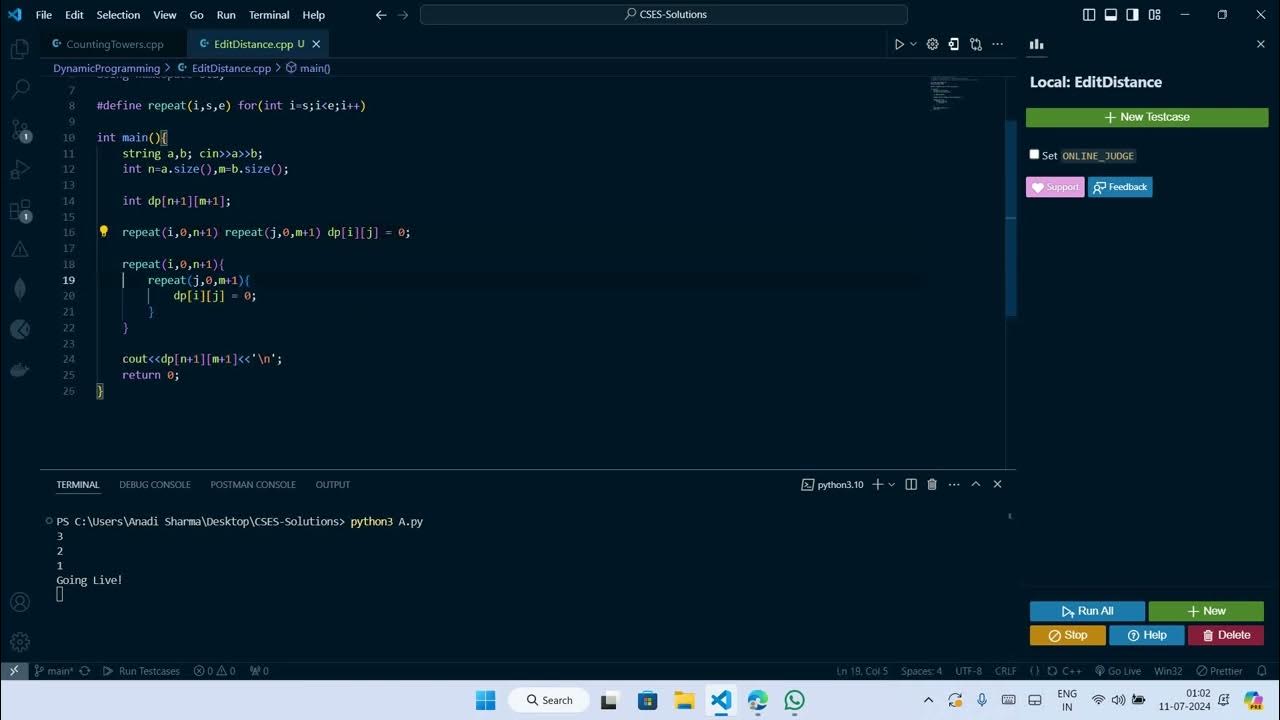 Cses Edit Distance Cses Solutions Cses Problem Set Dynamic Programming Youtube
