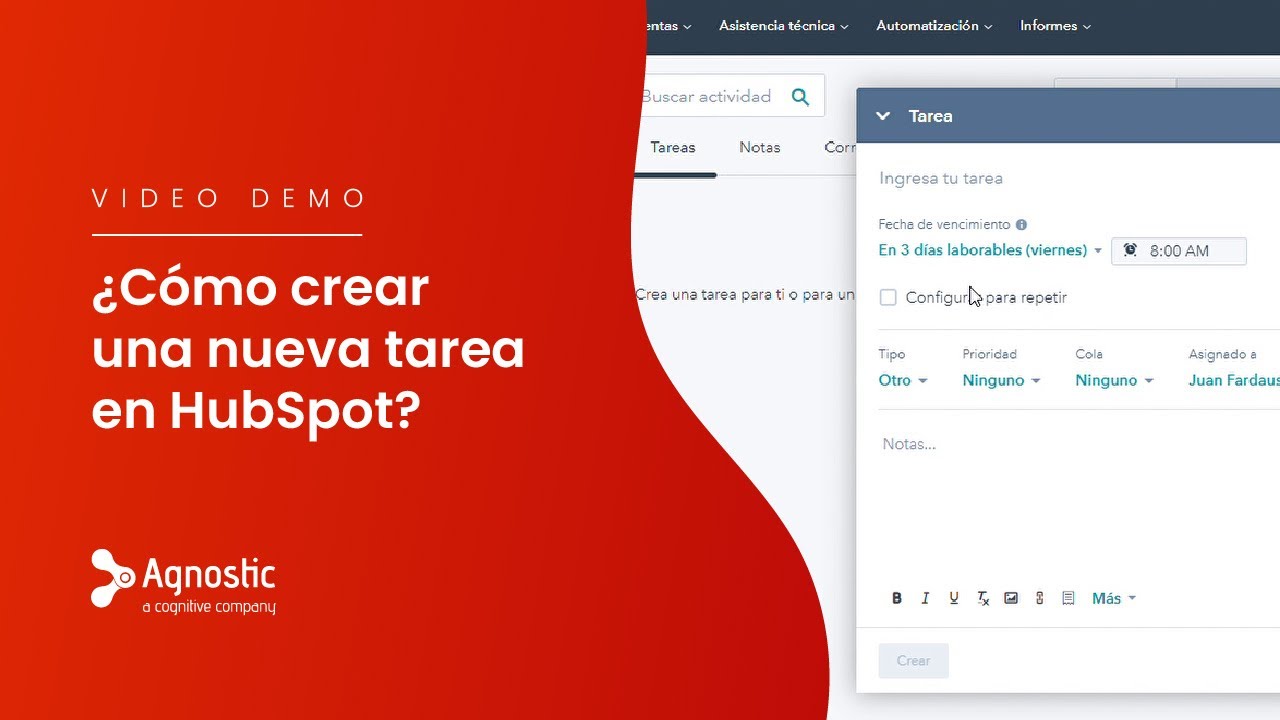 ¿Cómo crear una nueva tarea en HubSpot? - YouTube