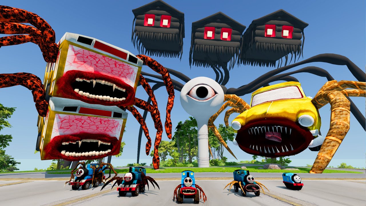 ALL MONSTERS Big & Small Cars vs Downhill Madness with CAR BUS MONSTERS ...