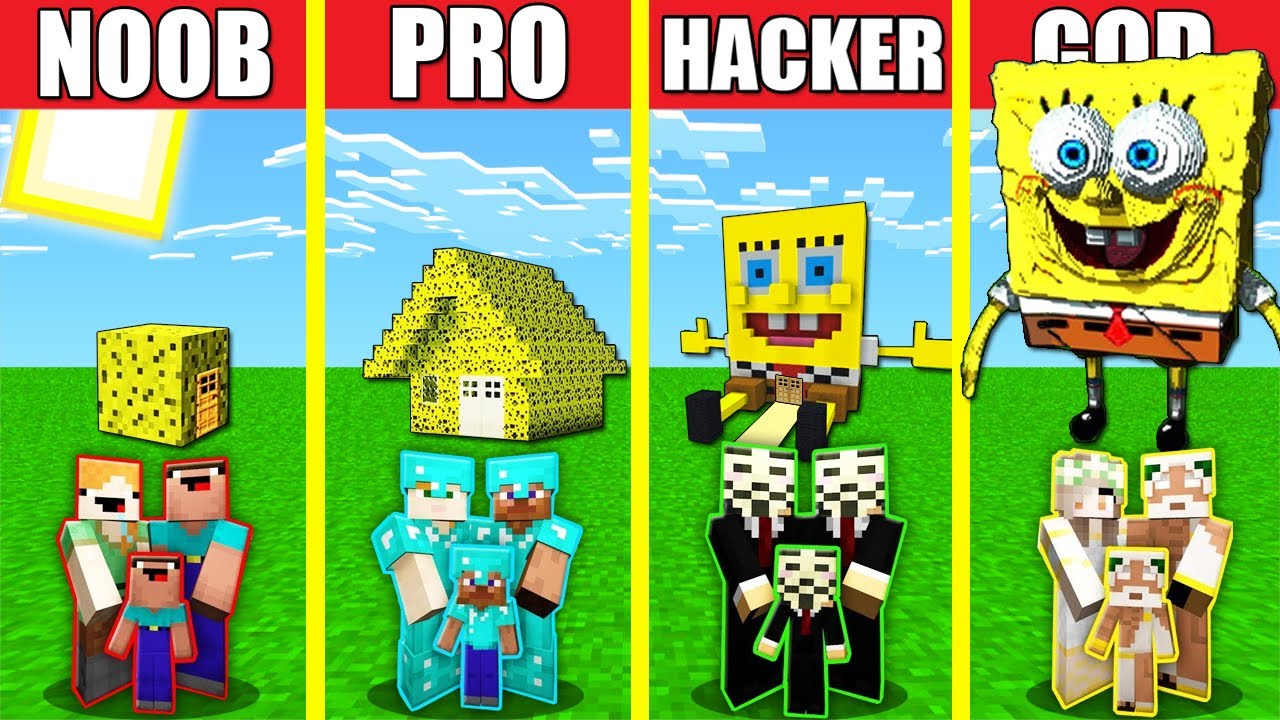 Minecraft Battle: SPONGE HOUSE BUILD CHALLENGE - NOOB vs PRO vs HACKER ...