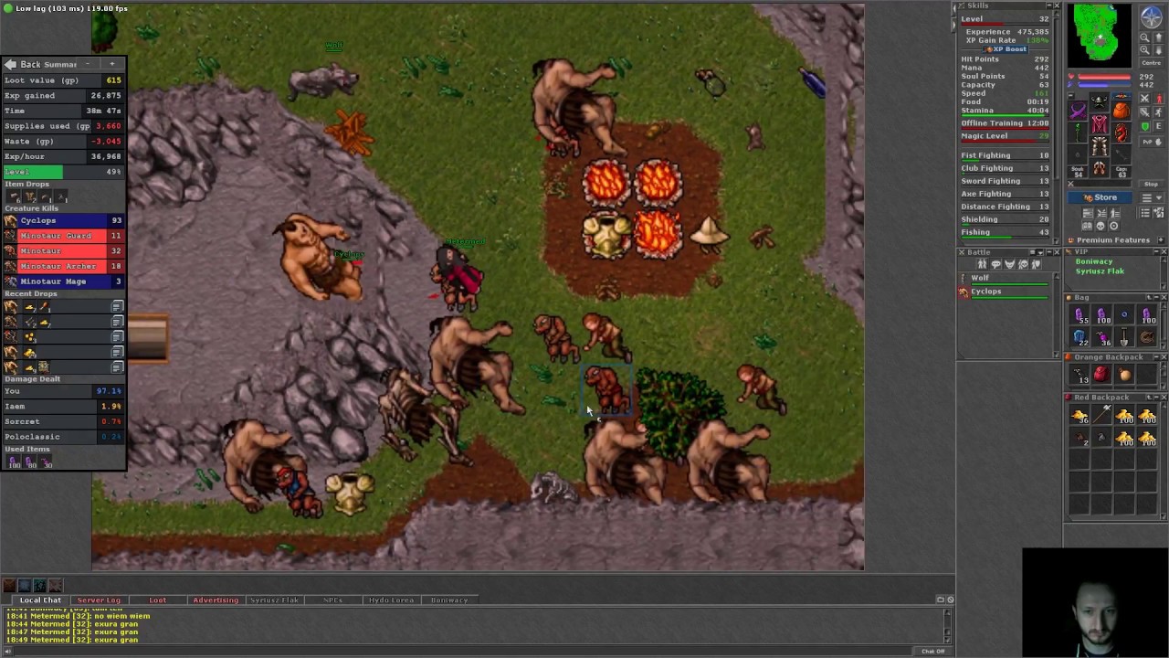 Tibia Druid 1 - 50 lvl FACC Metermed #9 Cyklopy POH - YouTube