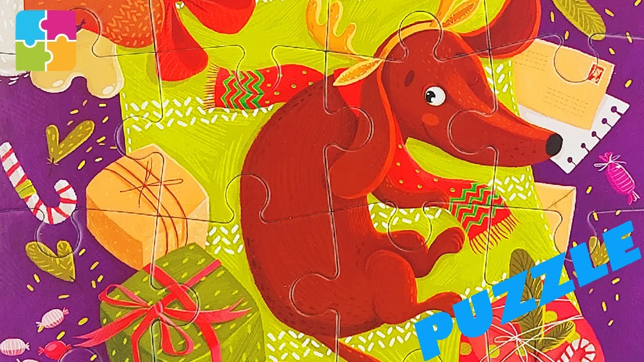 Christmas Doggie's Gift - Solving Jigsaw Puzzle for kids - YouTube