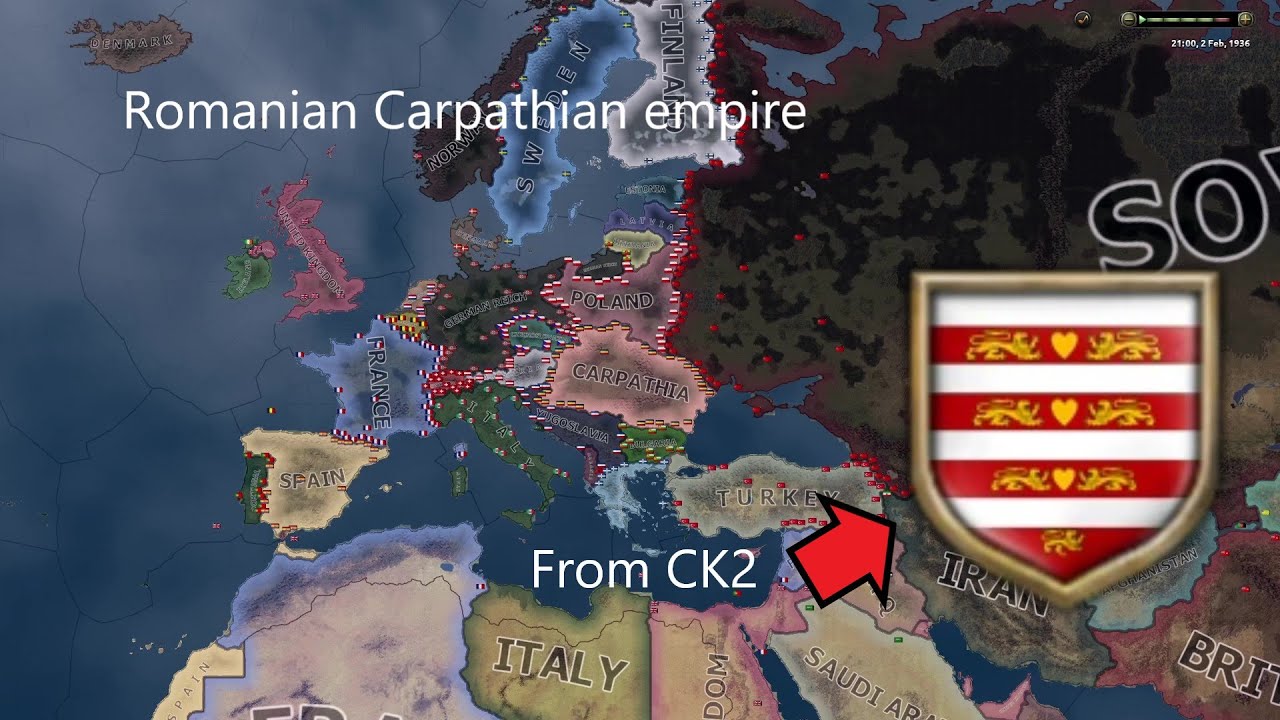 Romania created Carpathian Empire title - Hoi4 Timelapse - YouTube