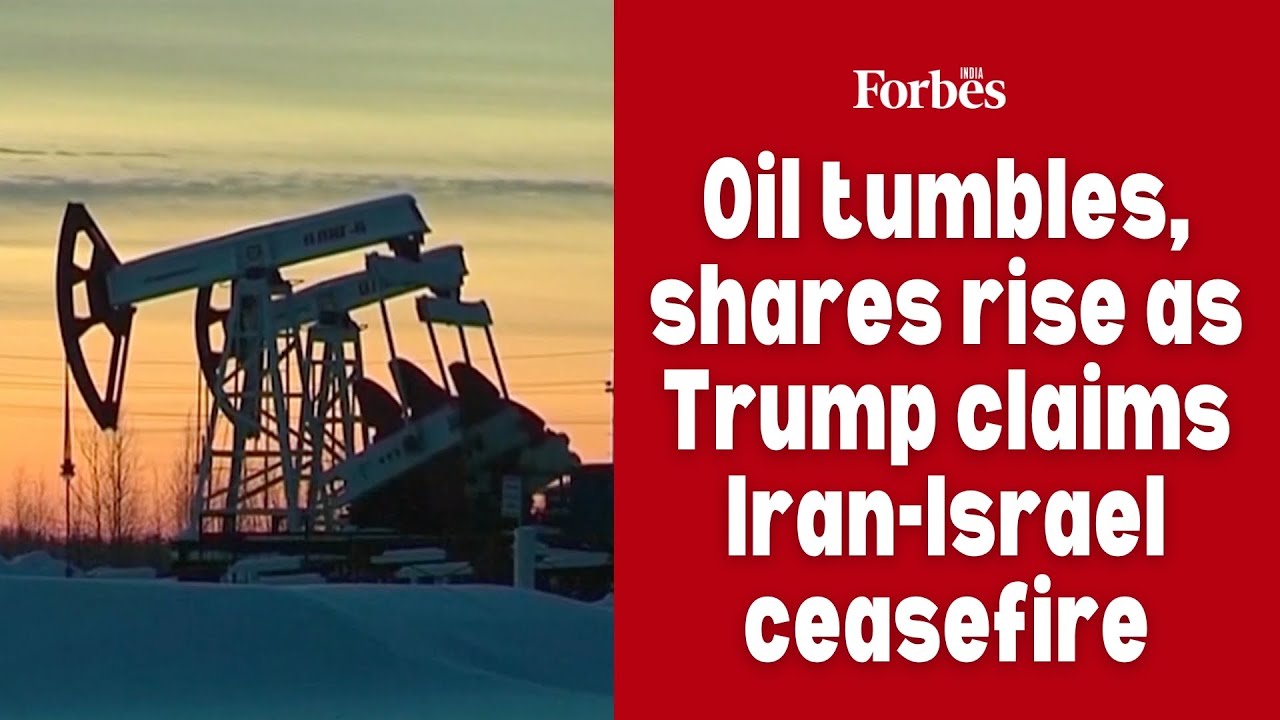 Oil tumbles, shares rise as Trump claims Iran-Israel ceasefire - YouTube