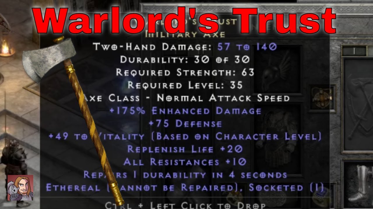 D2R Unique Items - Warlord's Trust (Military Axe) - YouTube