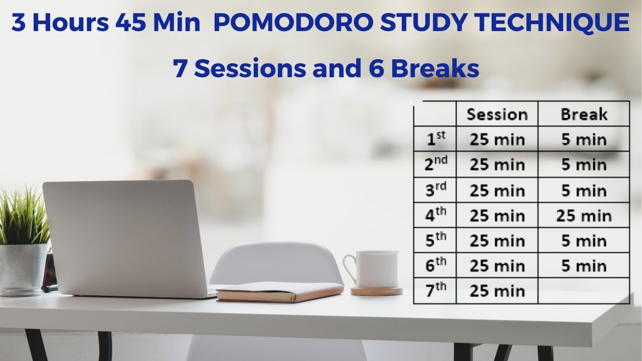 3 Hours 45 min Pomodoro Scientific Study Technique with 7 Sessions and ...