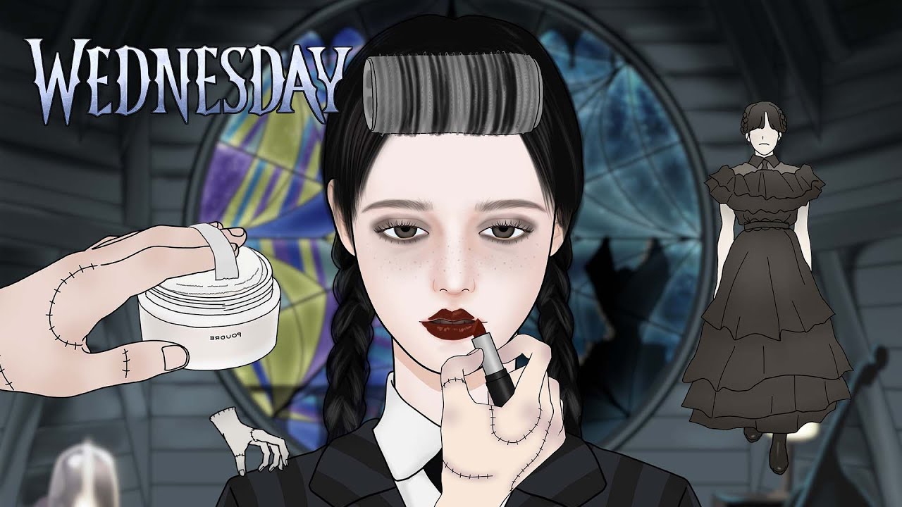 ASMR 웬즈데이 애니메이션 무도회 메이크업 튜토리얼 Wednesday Makeup Tutorial Animation - YouTube
