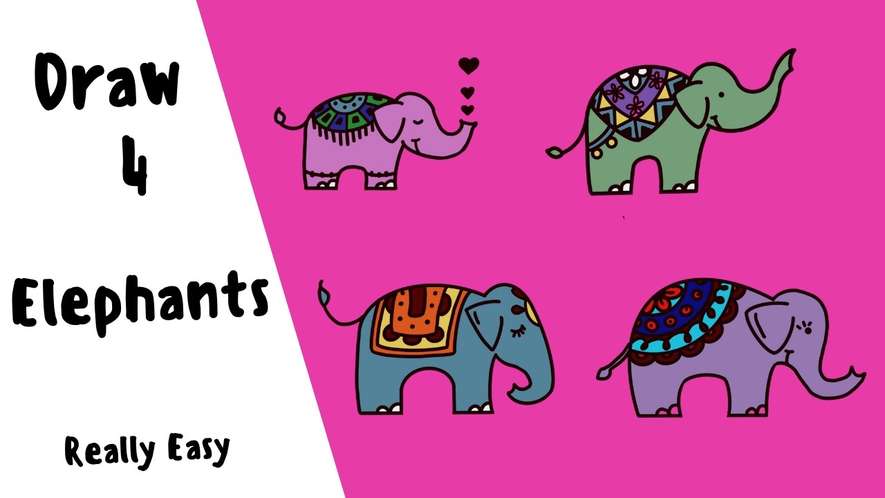 How to Draw Cute Elephants 🐘 | 4 Easy Elephant Doodles for Journals ...