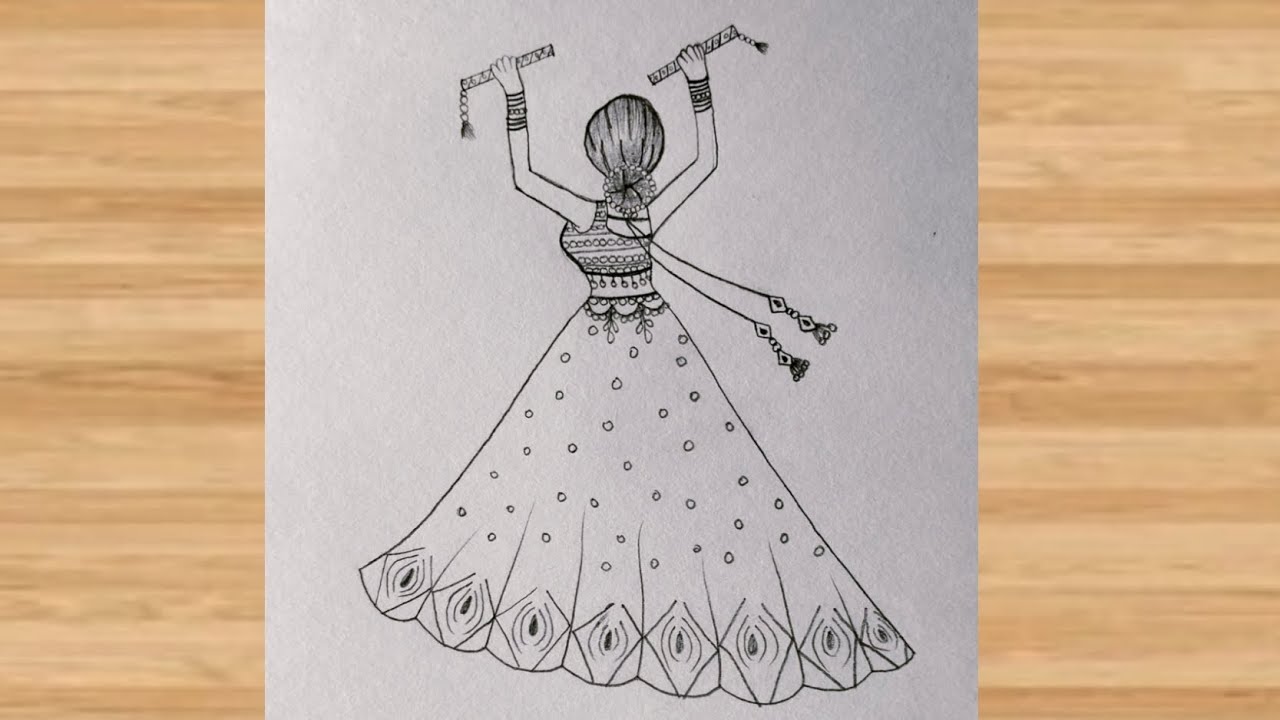 How To Draw A Traditional Girl With Dandiya Dance | Girl Drawing On ...