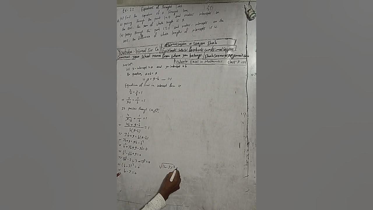 Opt class 9 Ex- 7.2 Q10a) Equations of Straight lines | Vedanta optional mathematics class 9 and ...
