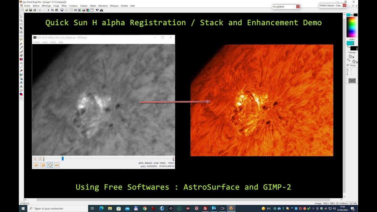 Quick Sun H-alpha Registration / Stack and Enhancement Demo - YouTube
