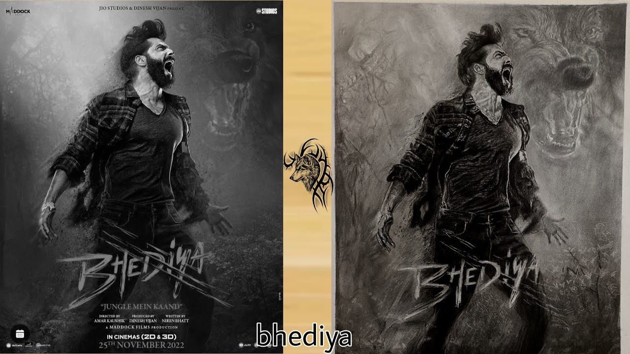 bhediya movie poster drawing | #varundhawan #bhediyamovie - YouTube