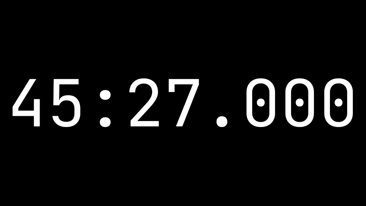 Countdown timer 45 minutes, 27 seconds [45:27.000] - White on black ...