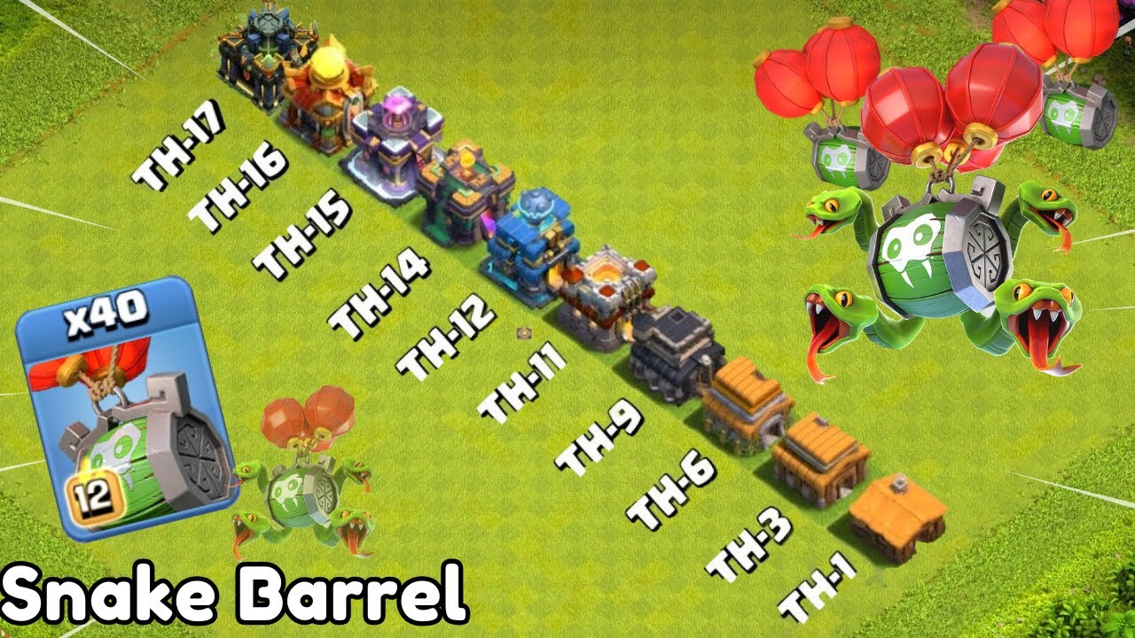 Snake Barrel vs Every Town Hall | Clash of Clans - YouTube