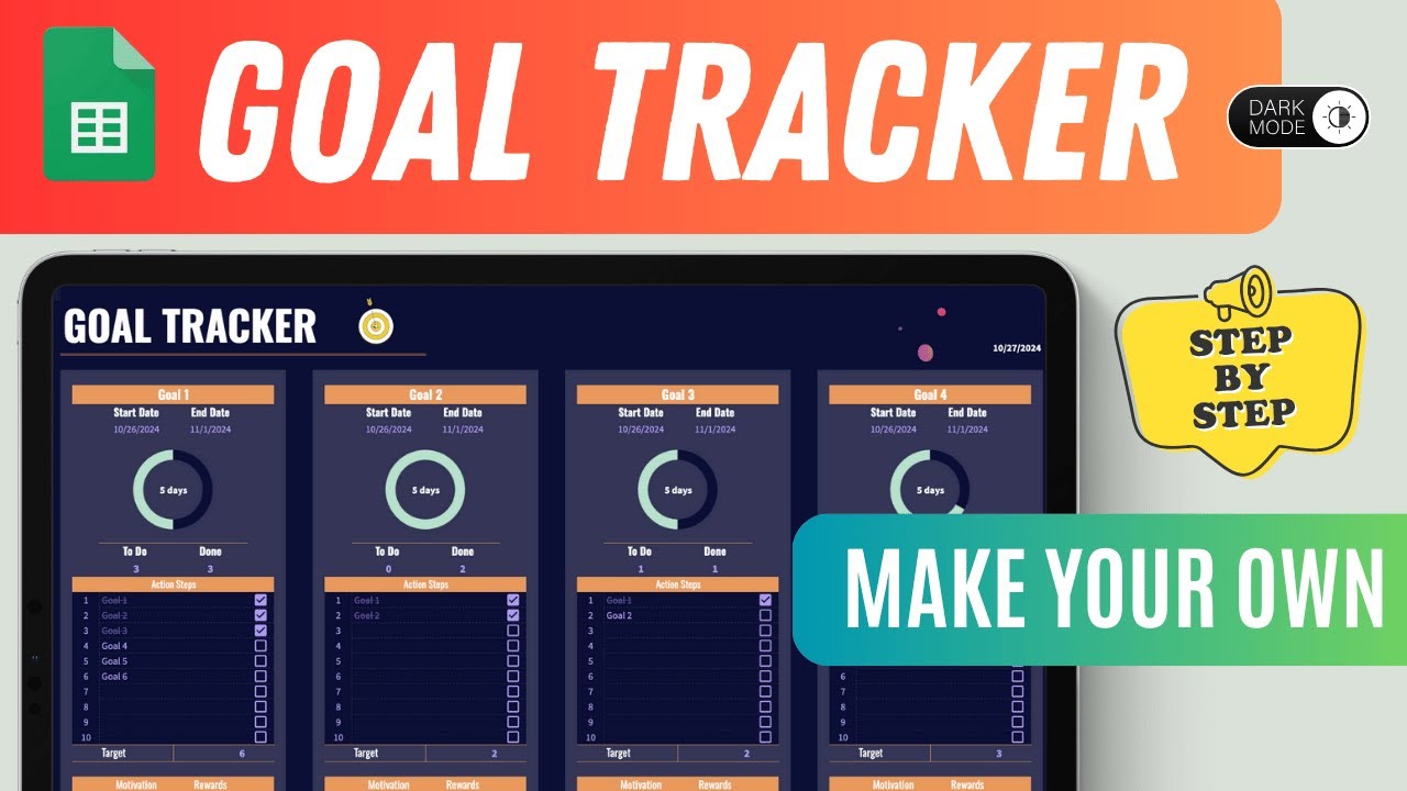 Goal Tracker Google Sheets Dark Theme template – FREE Full Tutorial ...
