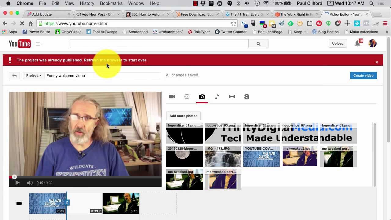 Using the YouTube Editor to add pictures at the beginning and end of a ...