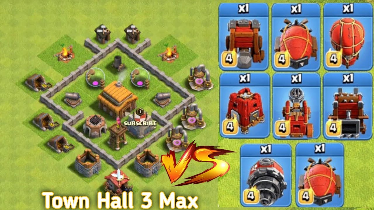 Town Hall 3 Max vs All Siege Machines😱 Clash of Clans| Sanju Gaming ZX ...