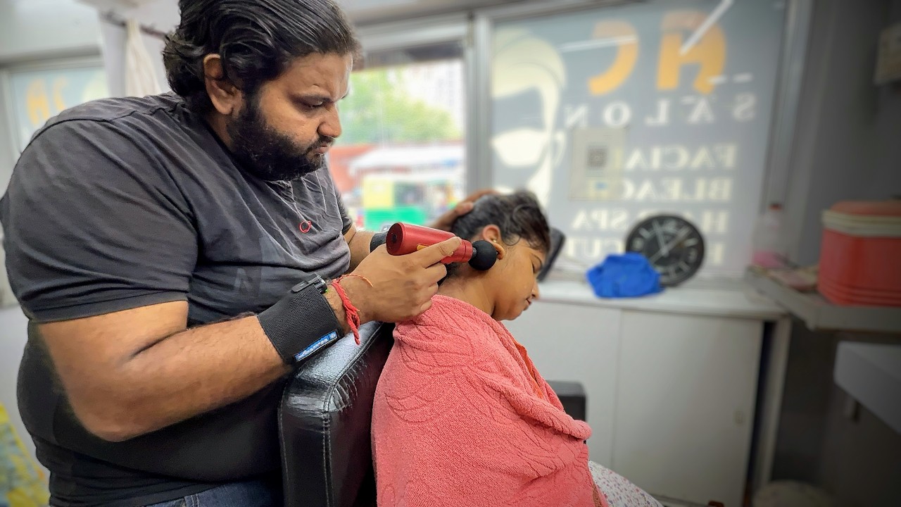 Her First Head Massage Experience With SHAMBOO Barber's shop | New ...