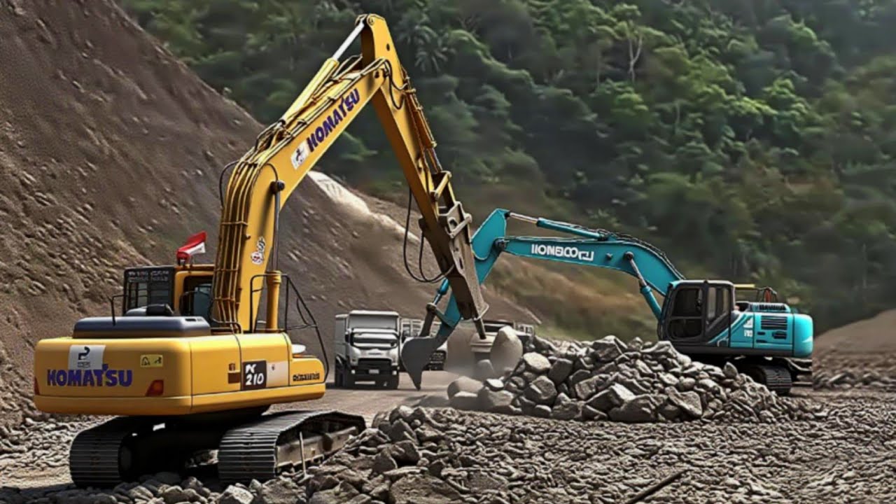 Heavy Equipment Action - Excavator & Dump Truck Teamwork! - YouTube