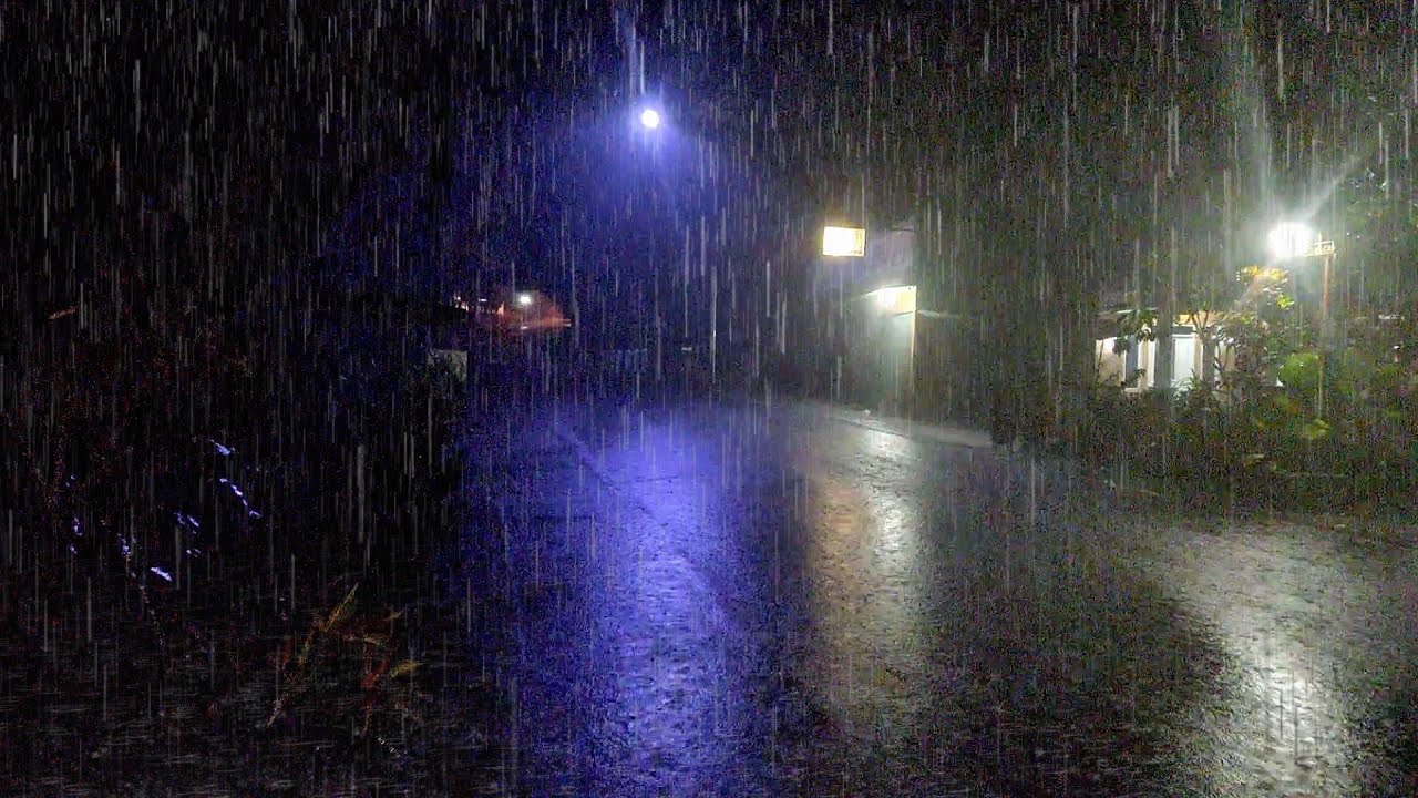 Heavy rain at night on the street | As a good night's sleep - YouTube
