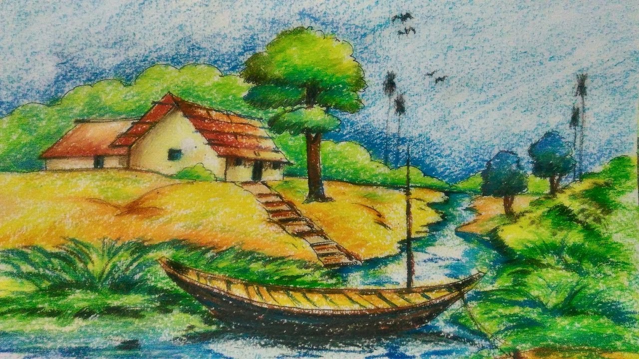 Easy village landscape drawing//drawing tutorial//kids drawing - YouTube