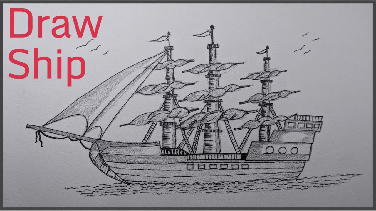 Draw a sail ship, easy and step by step | Pencil sketch - YouTube