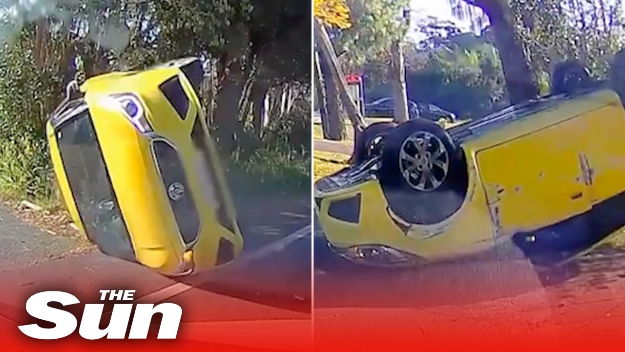 Flipped car skids towards oncoming traffic in intense dashcam video ...
