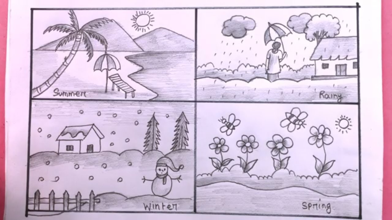 How To Draw Four Season Easy Season/Four Season Drawing - YouTube