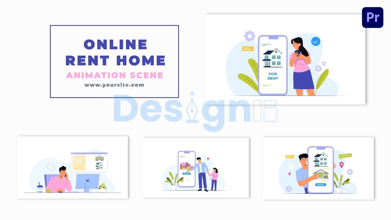 Online Find Home for Rent Flat Character Animation Premier Pro Template ...