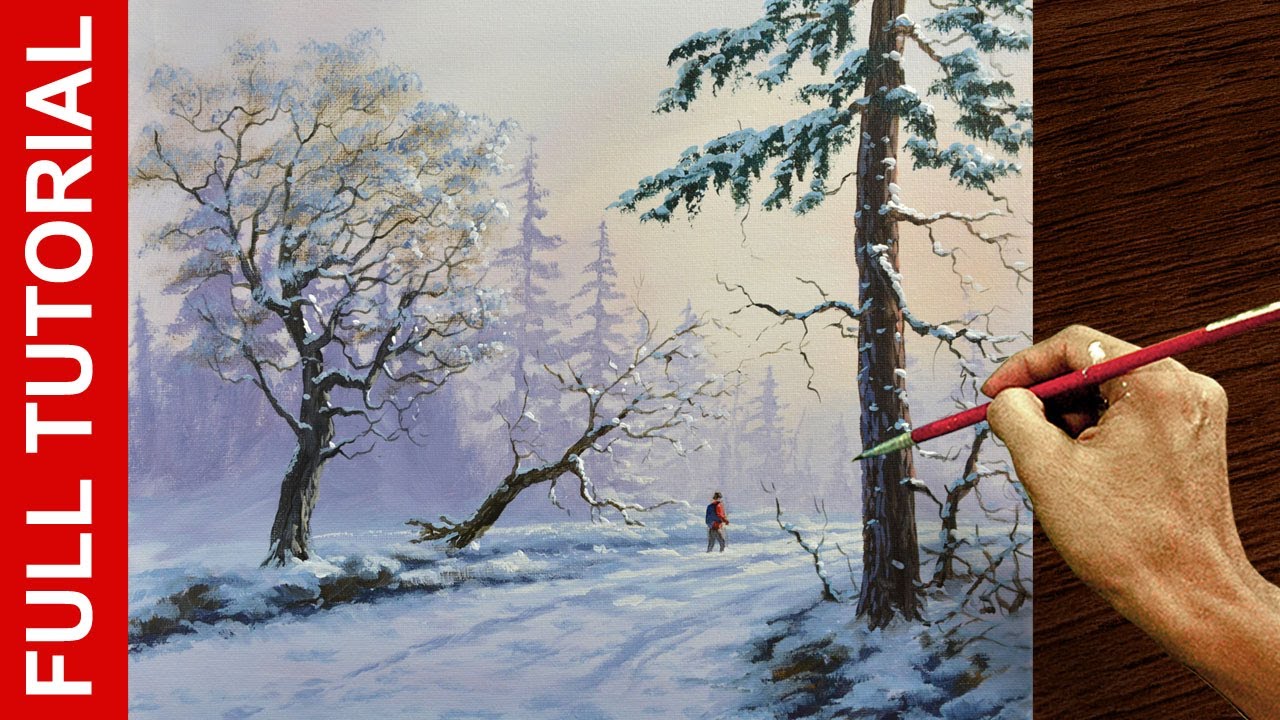 Acrylic Landscape Painting Tutorial / Walking in Winter / JMLisondra ...