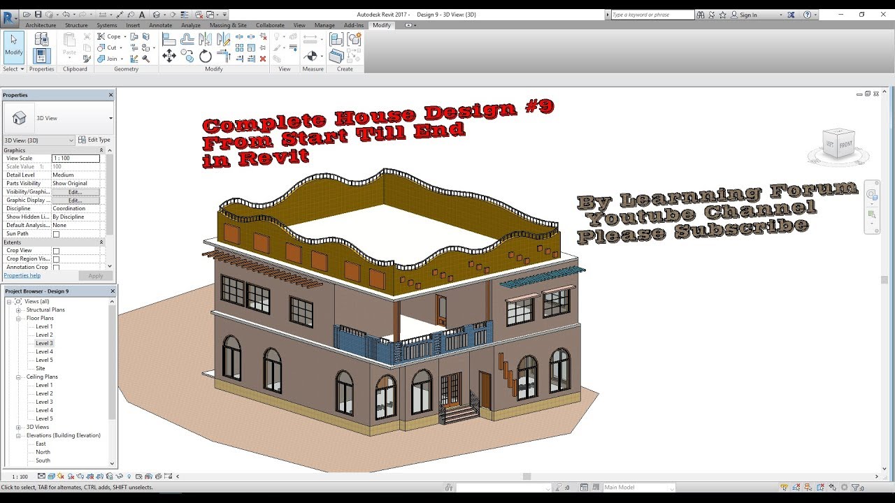 Complete House Design 9 in Revit Architecture from start till end for ...