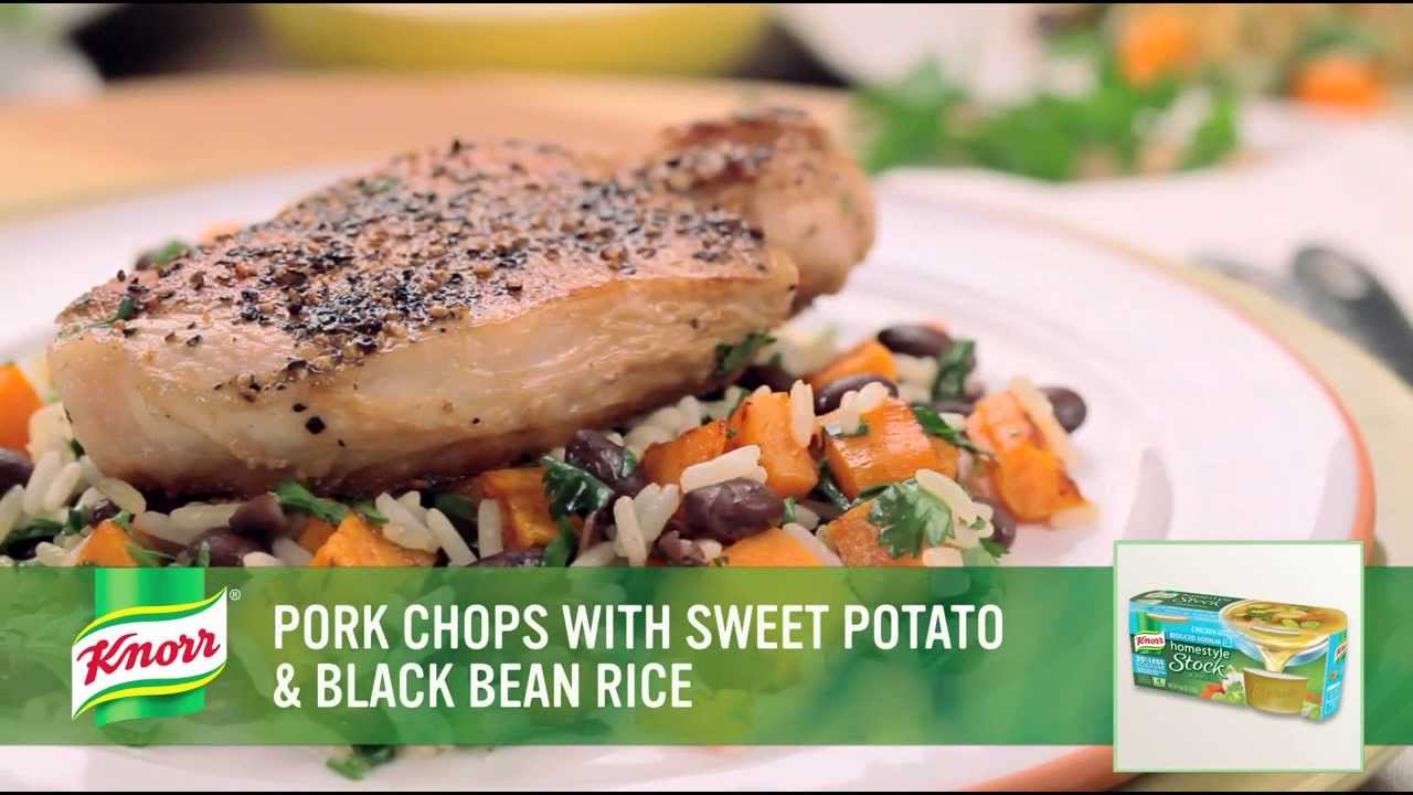 Sweet Potato & Black Bean Rice Pork Chops | Knorr® Chef Chris - YouTube