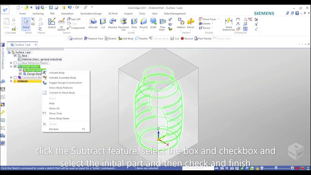 Solid Edge 2021 - Tutorial - Substract & Split Body - YouTube