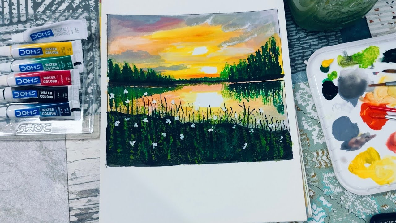 How to make a beautiful sunset drawing 🥰🥰 - YouTube