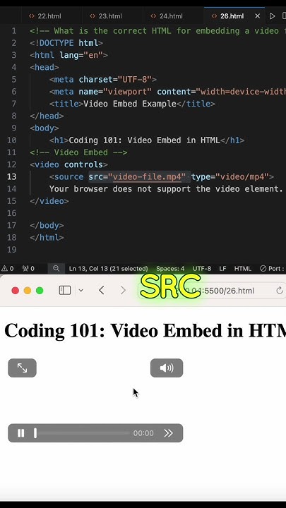HTML Coding Q&A 26: Correct HTML for embedding a video file #html #css #coding #shorts - YouTube
