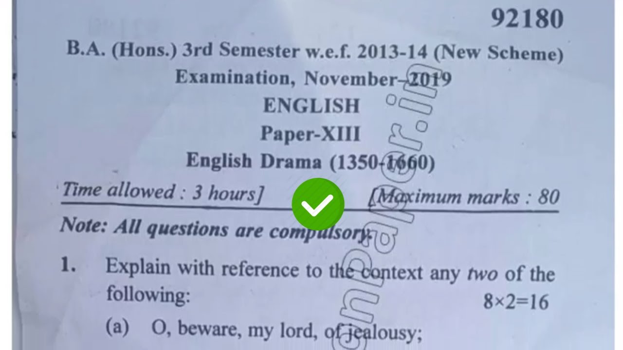 2019 Mdu BA English Hons 3rd Sem Drama Question Paper - YouTube