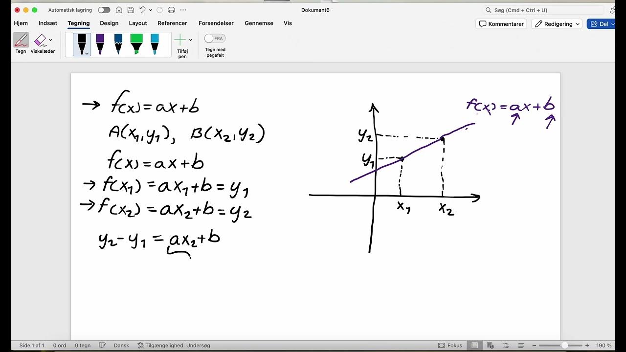 Bevis for formel for a og b i lineær funktion - YouTube