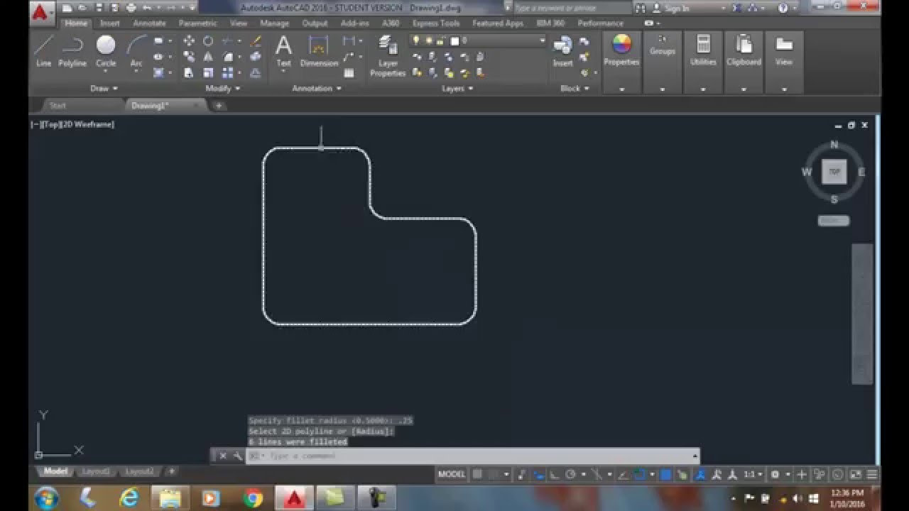 AutoCAD I 11-03 Polyline Option of the Fillet Command - YouTube
