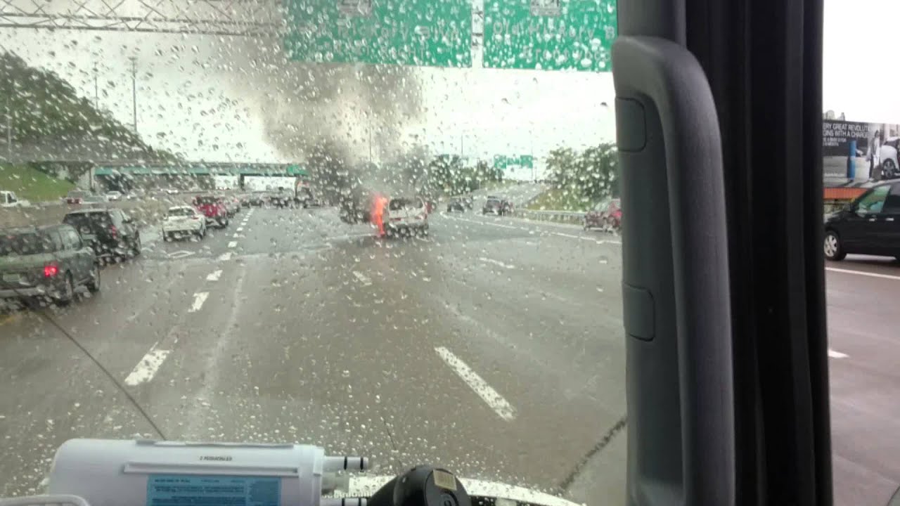 Car explodes on highway - YouTube